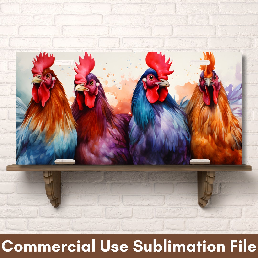 Watercolor Chicken License Plate Sublimation Design, Instant Digital ...