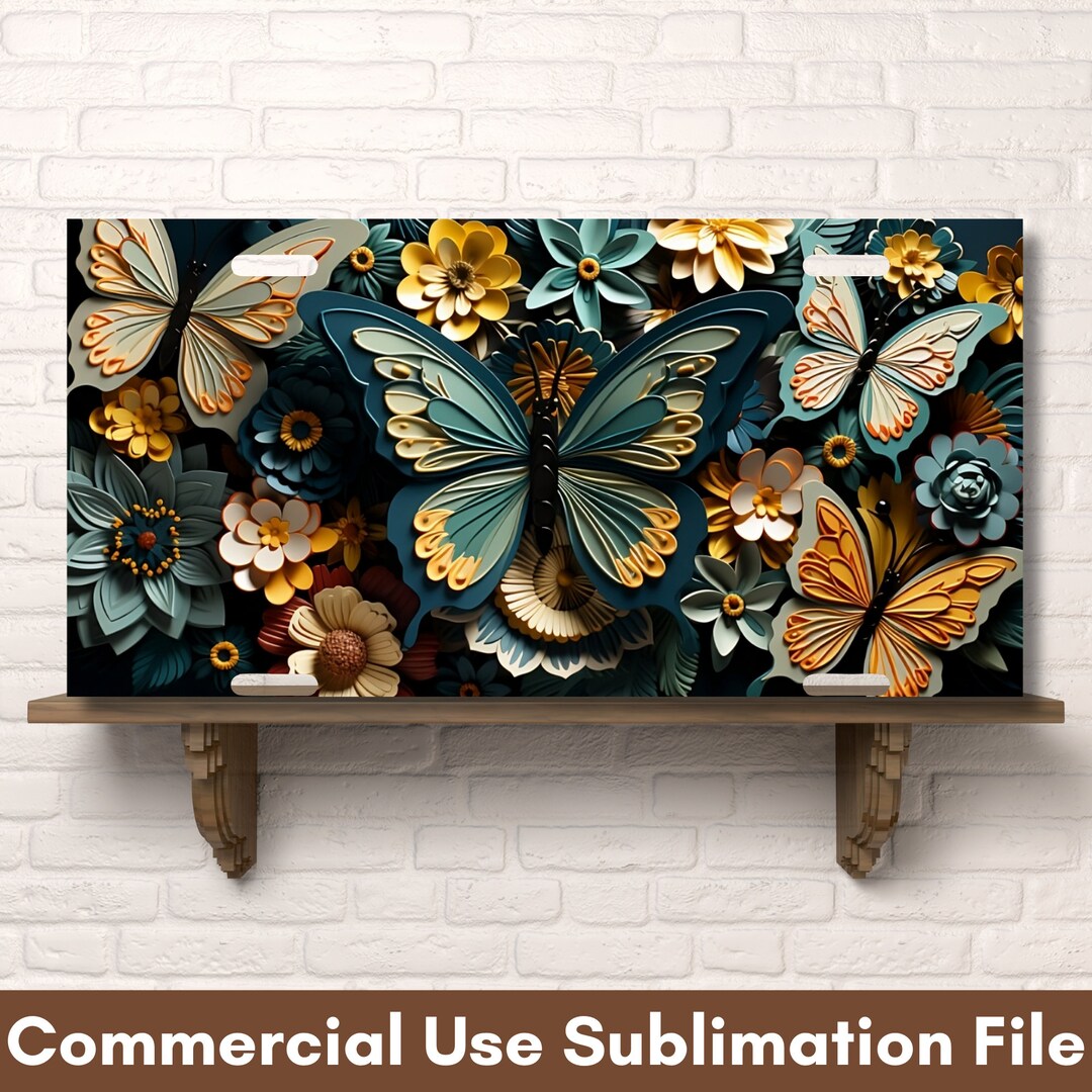 Butterflies Flowers PNG Sublimation License Plate Sublimation Designs ...