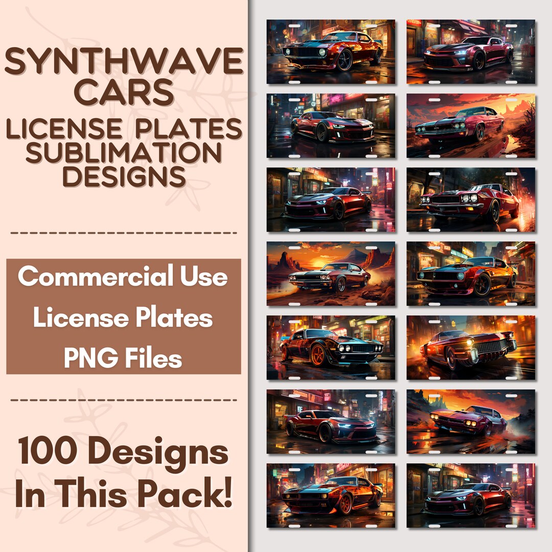 Synthwave Cars PNG for Sublimation Bundle License Plate Sublimation ...