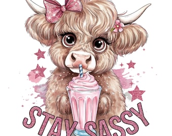 Stay Sassy Highland Cow PNG, Snarky Heifer Cow Clipart, Moody, Coffee ...