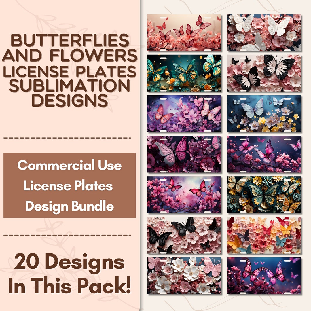 Butterflies Flowers Sublimation Bundle License Plate Sublimation ...