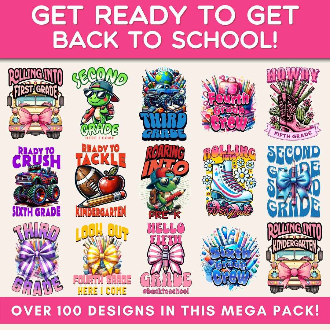 Mega Back to School PNG Bundle, First Day of School PNG Bundle, School ...