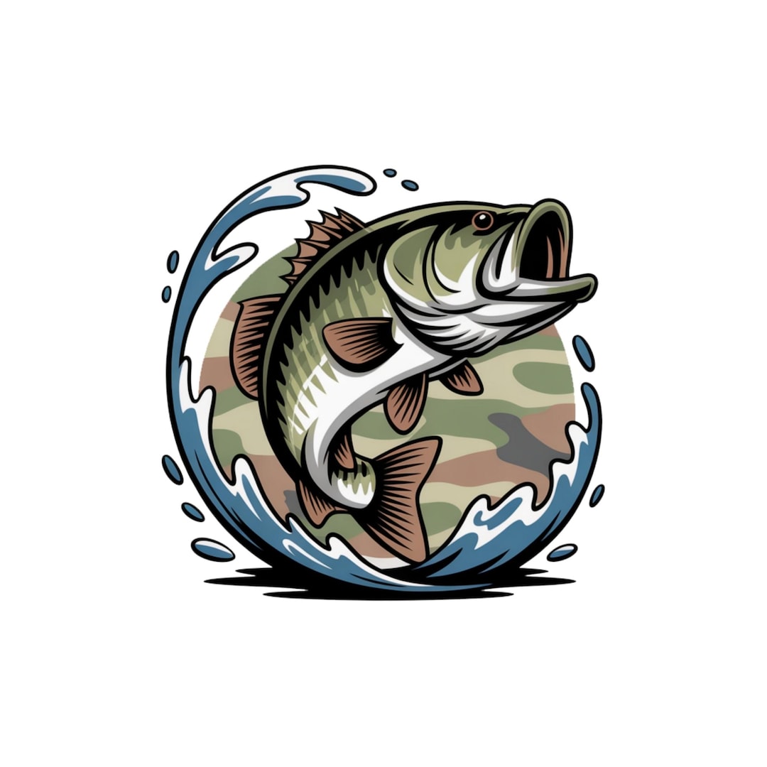 Camo Bass PNG, Bass Fish Sublimation, Jumping Bass PNG, Old School Camo ...