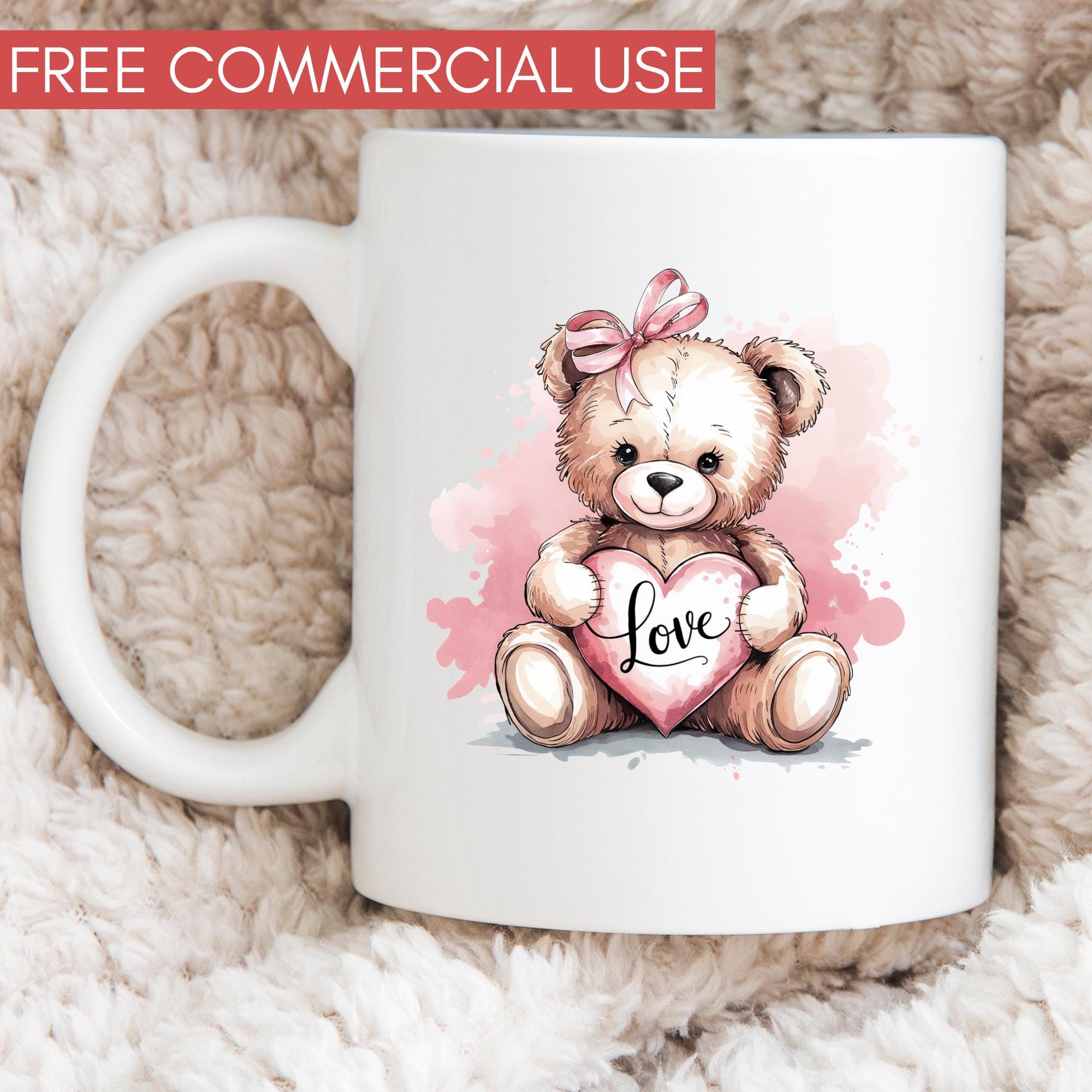 Valentine's Day Bear Clipart PNG, Watercolor Sublimation Printing for T ...