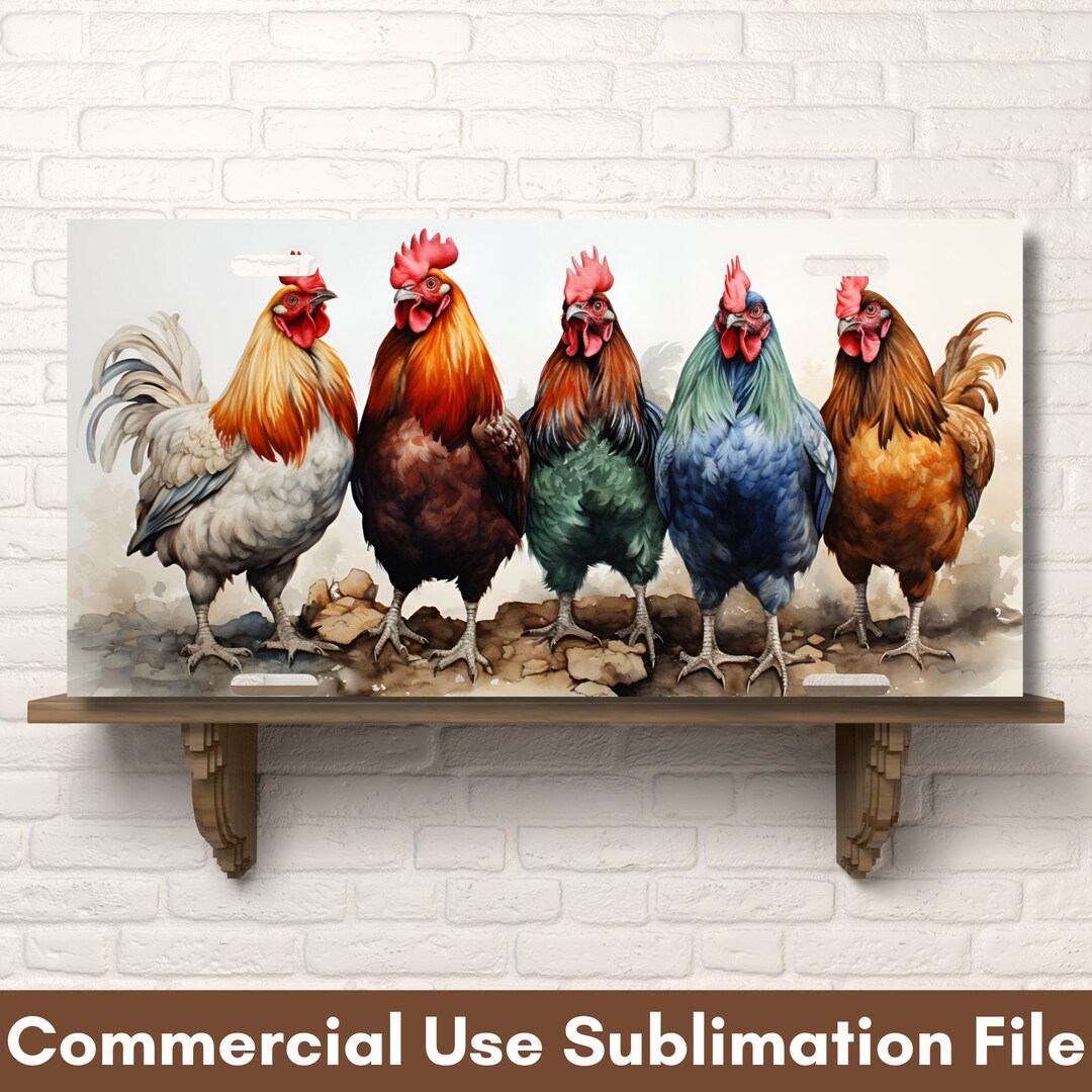 Watercolor Chicken License Plate Sublimation Design, Instant Digital ...