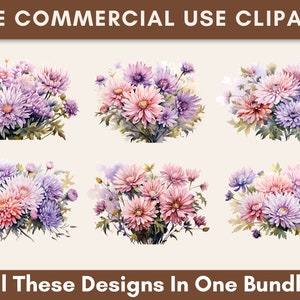 September Birth Flower PNG Bundle Watercolor Flower Designs, Aster PNG ...