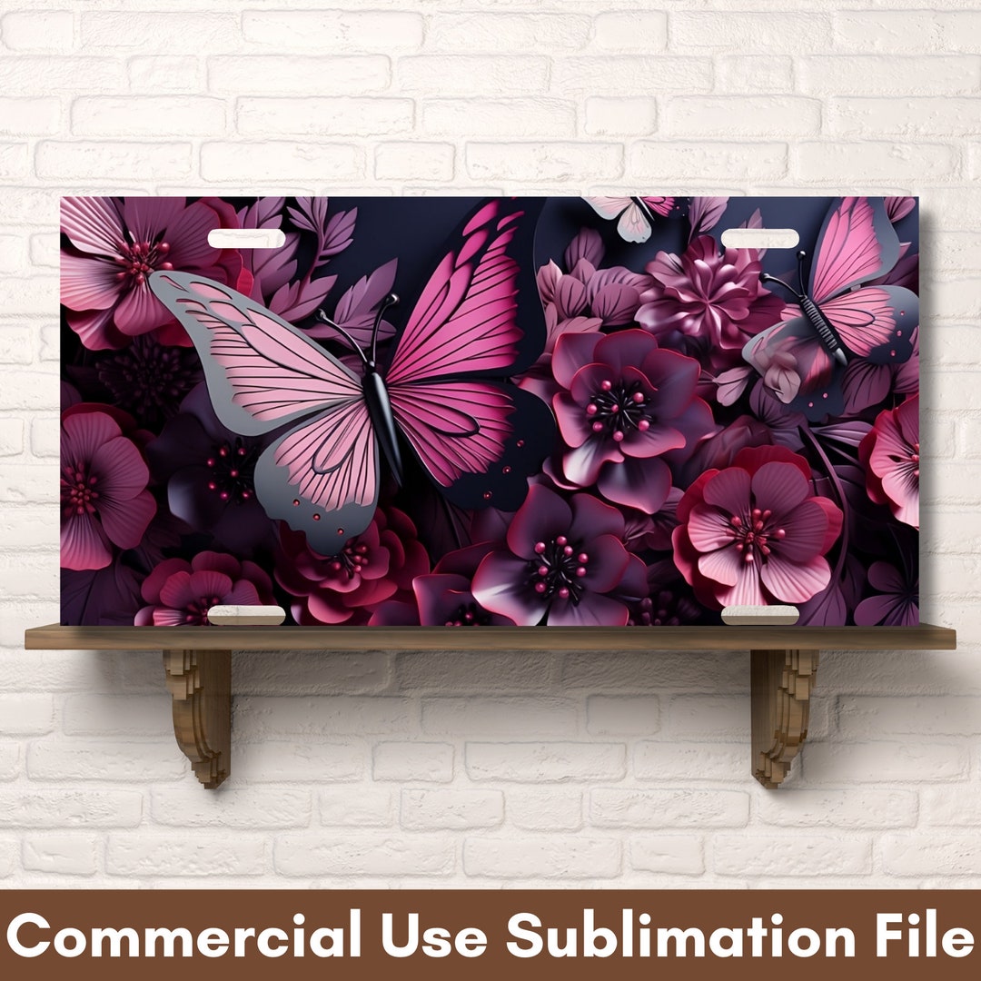 Butterflies Flowers PNG Sublimation License Plate Sublimation Designs ...