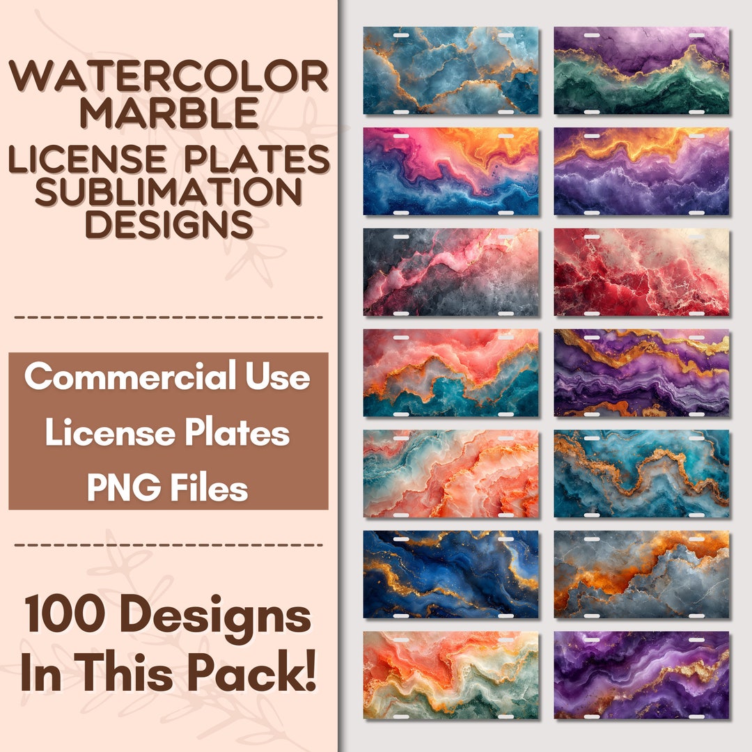 Watercolor Marble PNG for Sublimation Bundle License Plate Sublimation ...