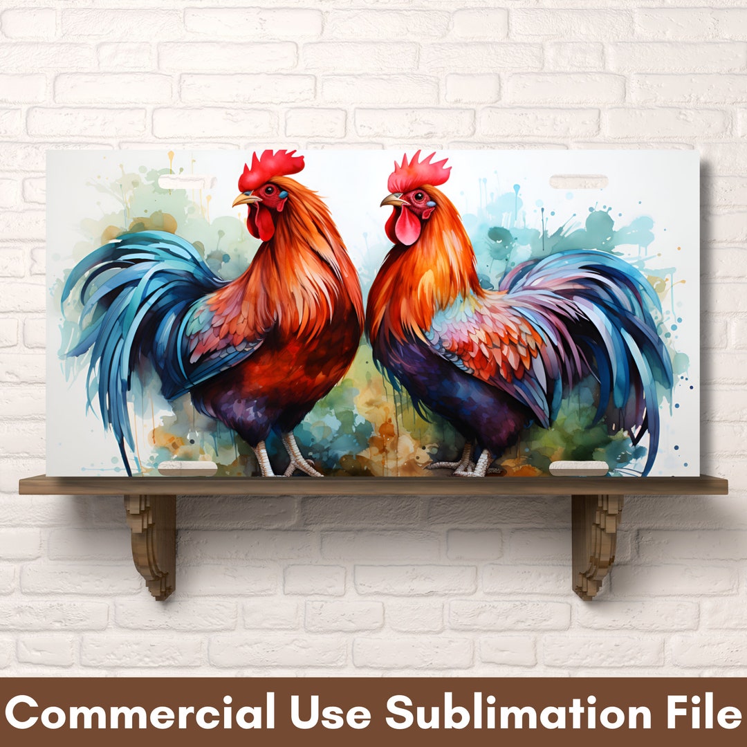 Watercolor Chicken License Plate Sublimation Design, Instant Digital ...