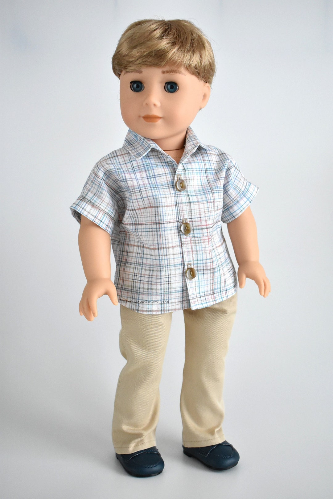 18 Inch BOY Doll Clothing: Plaid Shirt and Beige Twill Pants Hand Made ...