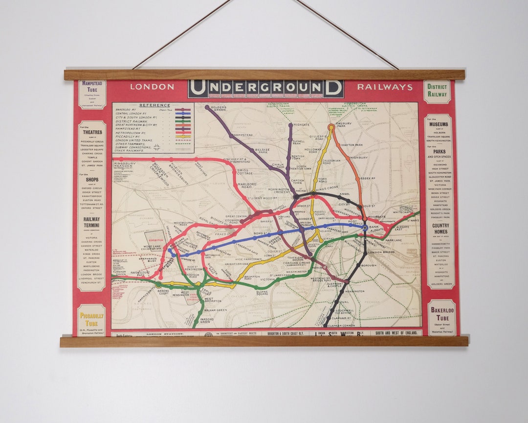 Longdon Underground Railways Map Vintage Poster With Magnetic Wooden ...