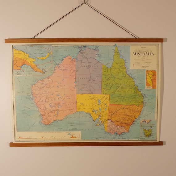Australia Map Vintage Poster With Magnetic Wooden Hanger Combo | Etsy