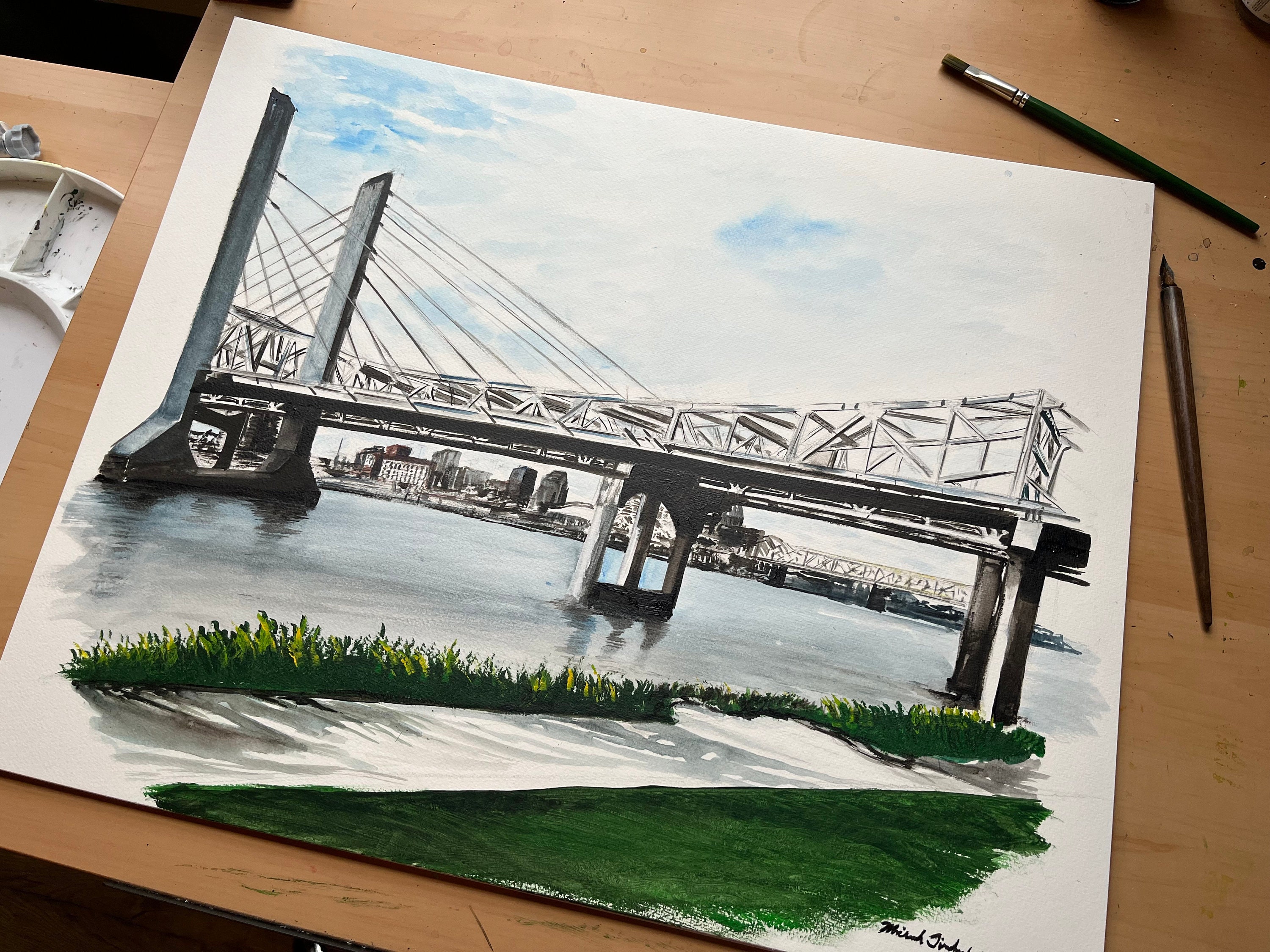 Ohio River Bridge Acrylic Painting - Etsy