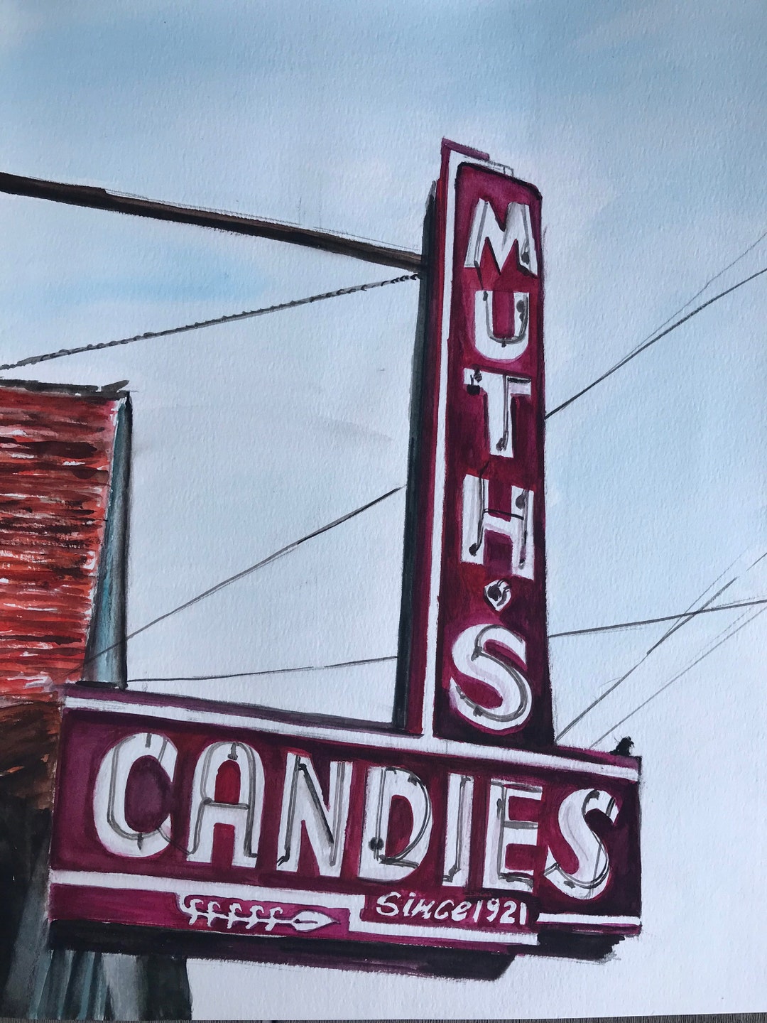 Vintage Candy Store Sign Watercolor Painting - Etsy