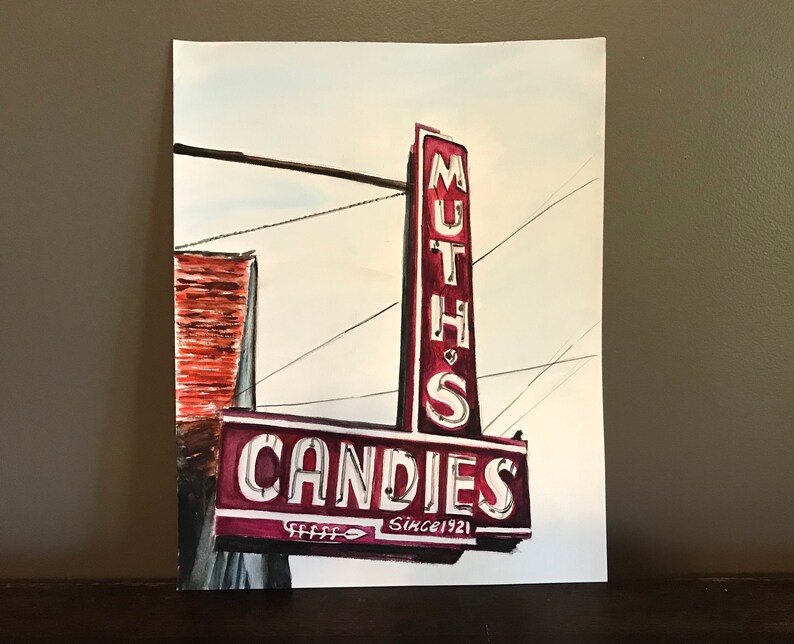 Vintage Candy Store Sign Watercolor Painting - Etsy