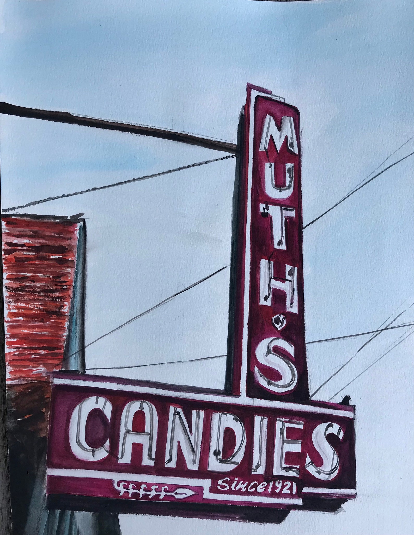 Vintage Candy Store Sign Watercolor Painting - Etsy