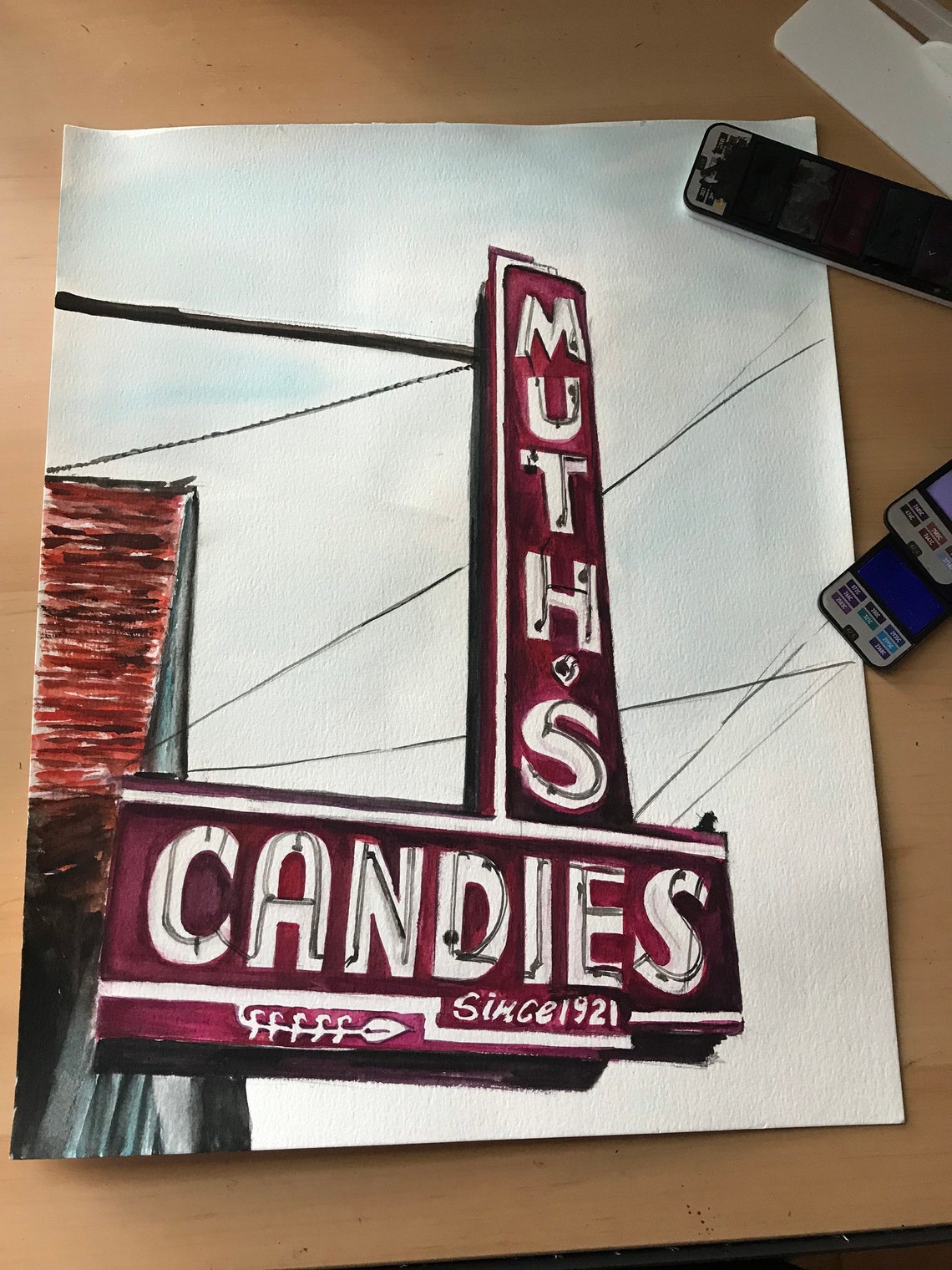Vintage Candy Store Sign Watercolor Painting - Etsy