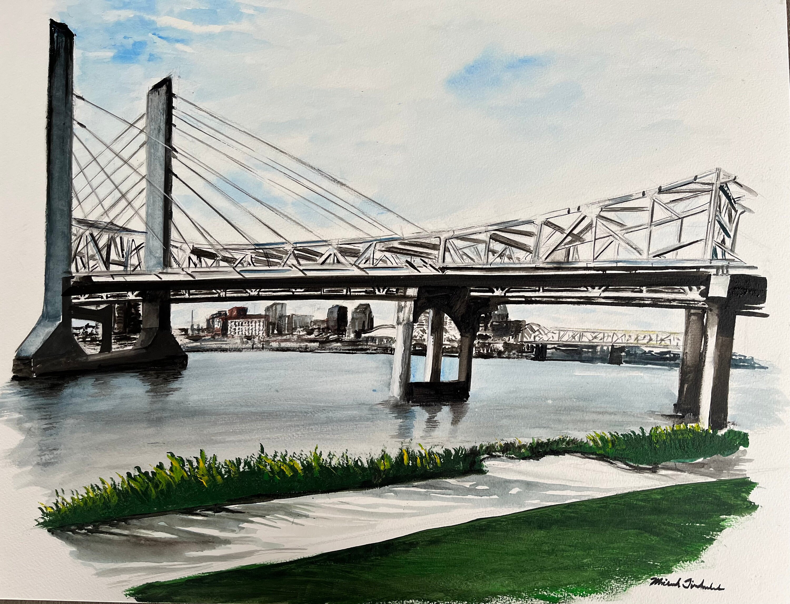 Ohio River Bridge Acrylic Painting - Etsy