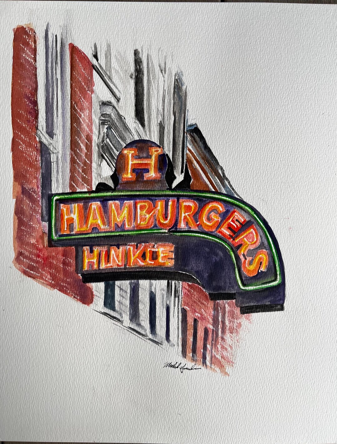 Hinkle Hamburger Sign Watercolor Painting - Etsy