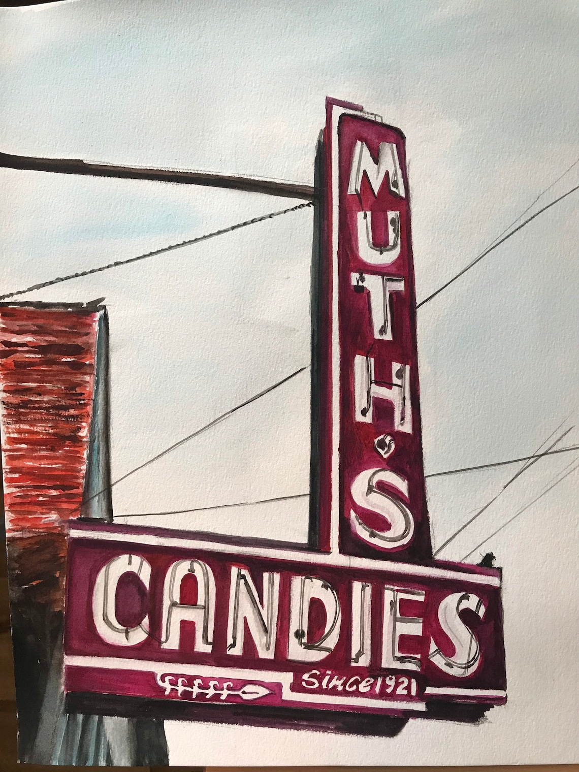 Vintage Candy Store Sign Watercolor Painting - Etsy