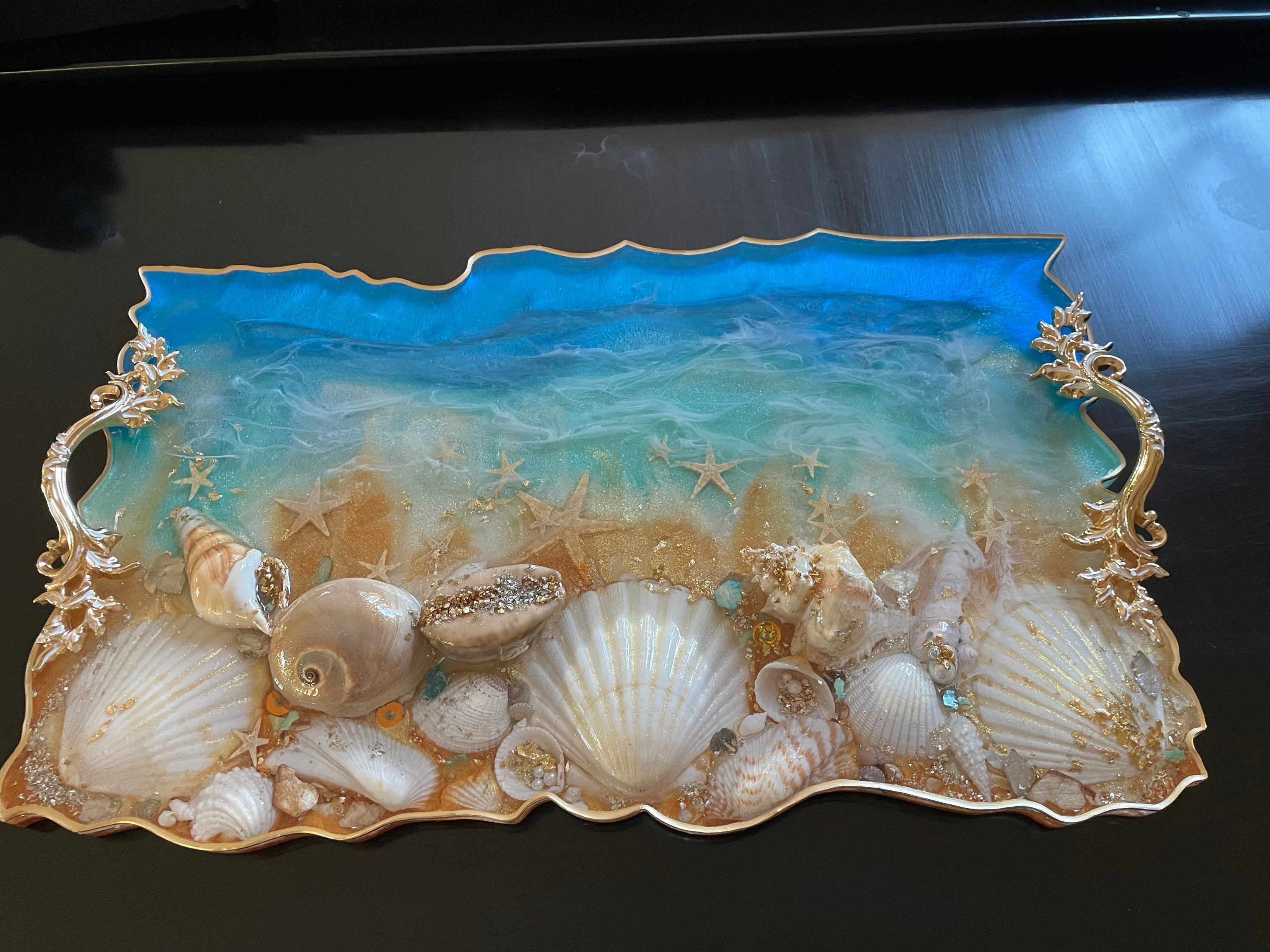 Large Luxurious Ocean Shell Embellished Serving Tray . - Etsy