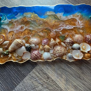 Resin Tray With Seashell Embelishments . - Etsy