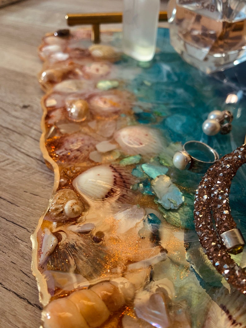 Resin Tray With Seashell Embelishments . - Etsy