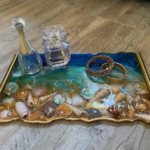 Resin Tray With Seashell Embelishments . - Etsy