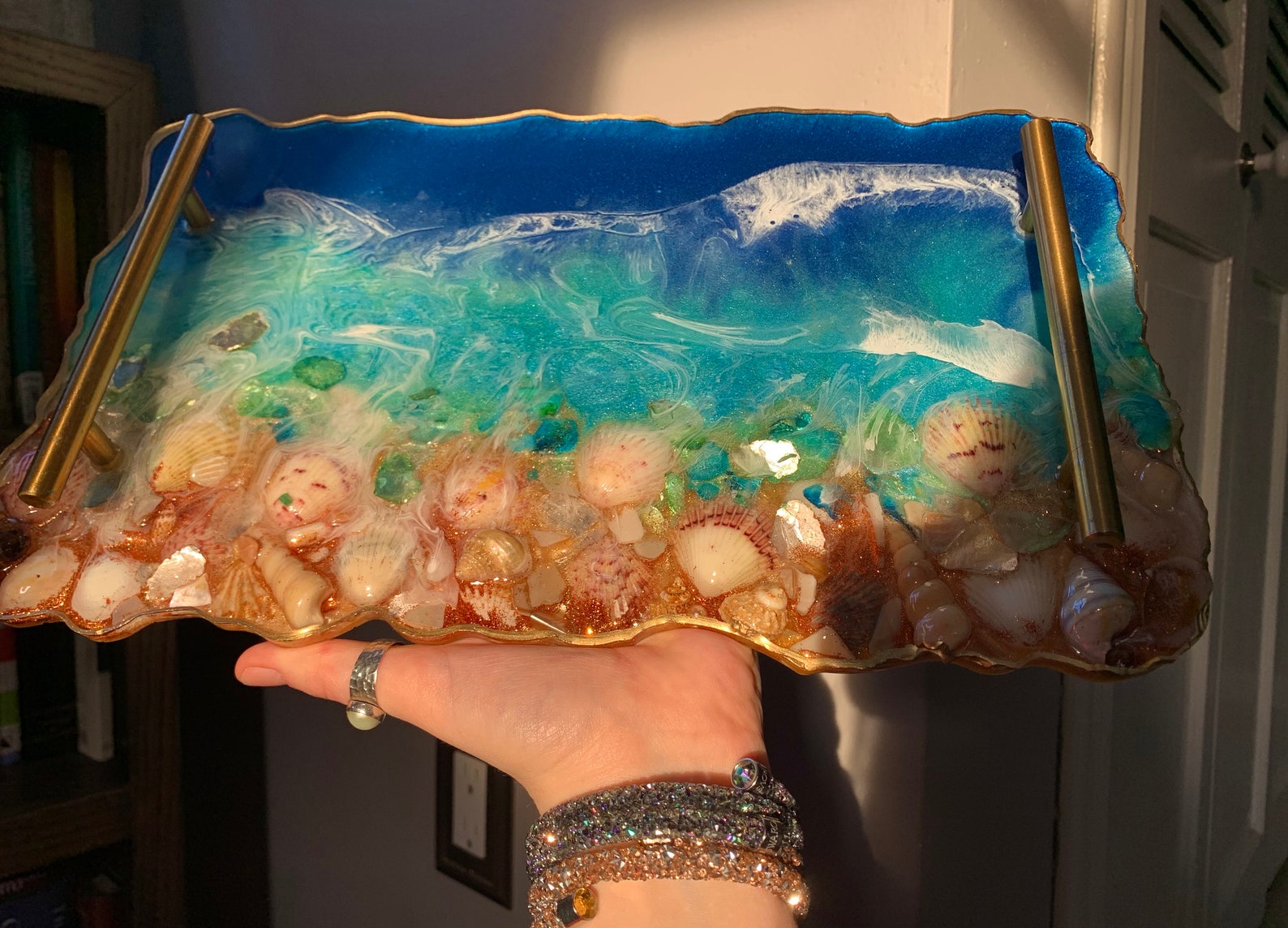Resin Tray With Seashell Embelishments . - Etsy