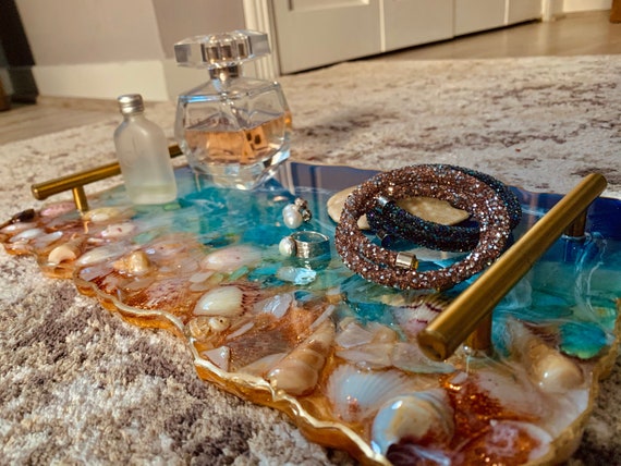Resin Tray With Seashell Embelishments . - Etsy