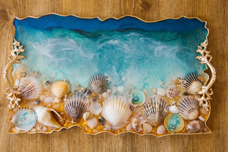 Large Luxurious Ocean Shell Embellished Serving Tray . - Etsy