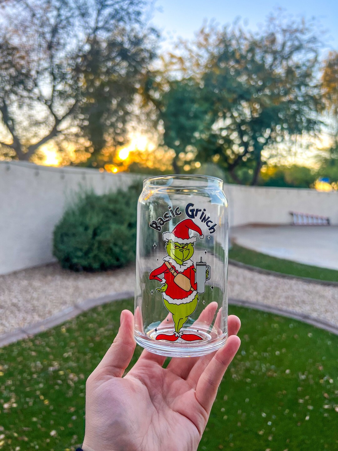 Basic Grinch Decorated 16 Oz Glass Cup - Etsy