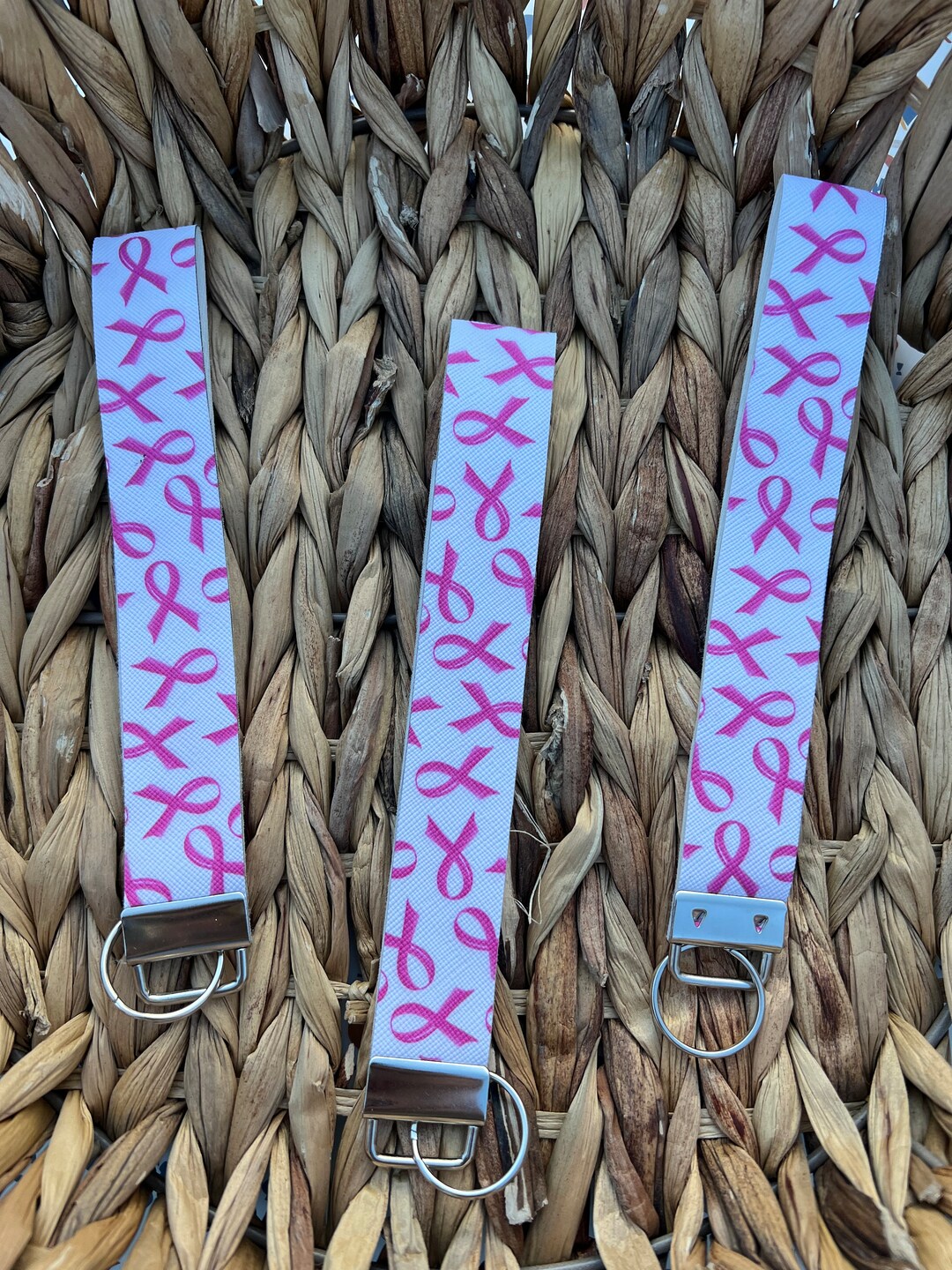 Breast Cancer Awareness Pink Ribbon Wristlet Keychain Fobs - Etsy