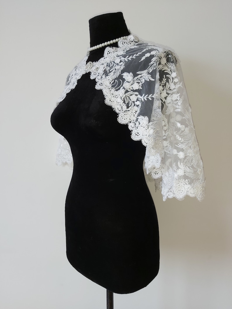Ivory Lace Shawl Bridal Lace Wrap White Lace Stole Bride Wrap Lace ...