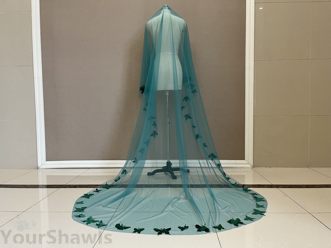 Wedding Green Butterfly Veil One Layer Drape Veil Cathedral White Ivory ...