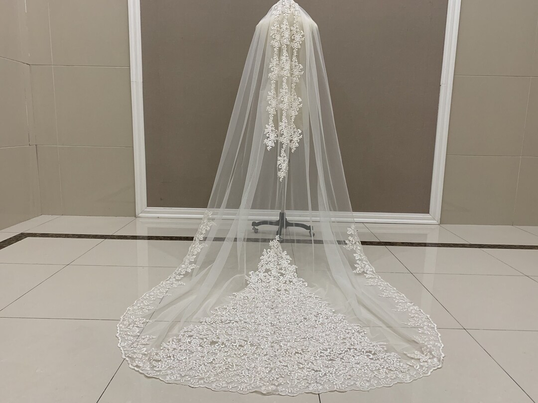 Single Layer Lace Wedding Veil Cathedral Lace Applique Bridal Veil ...