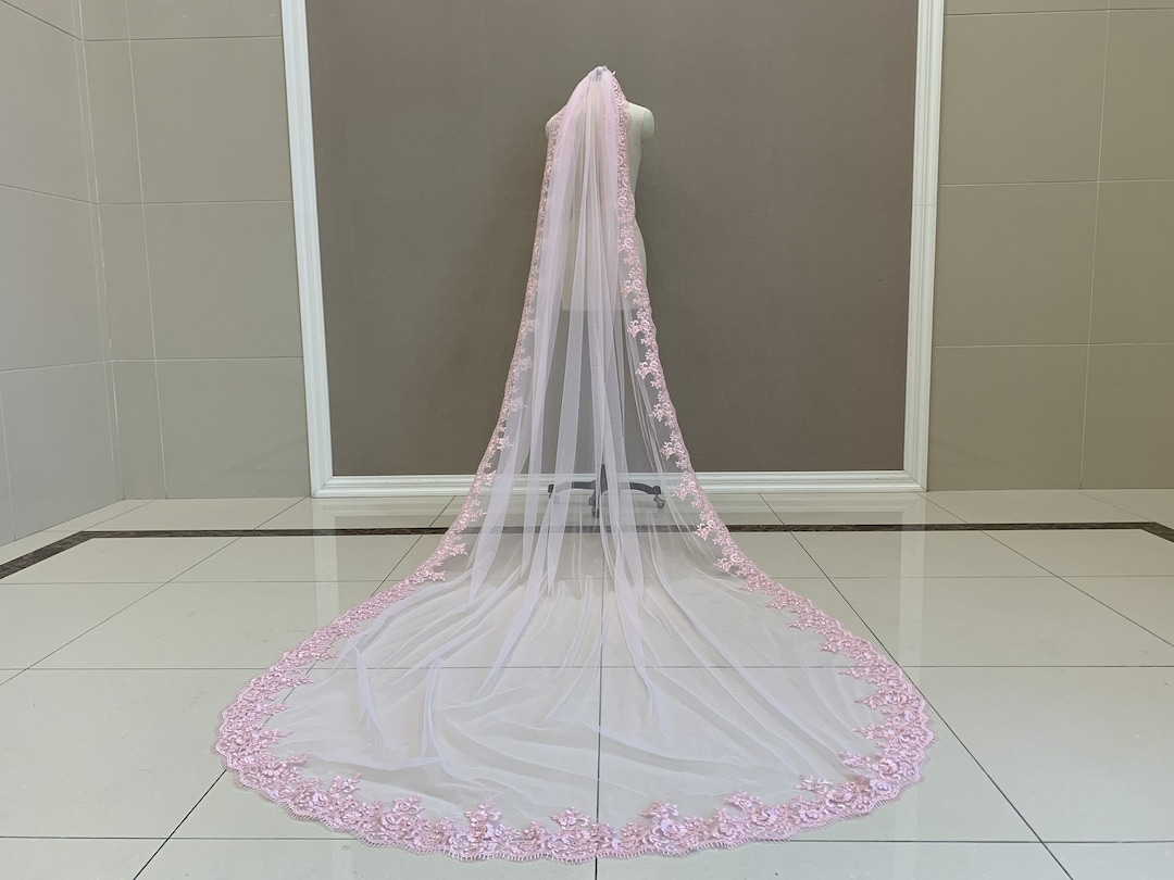 Cathedral Lace Bridal Veil Pink Lace Veil One Layer Lace Wedding Veil ...