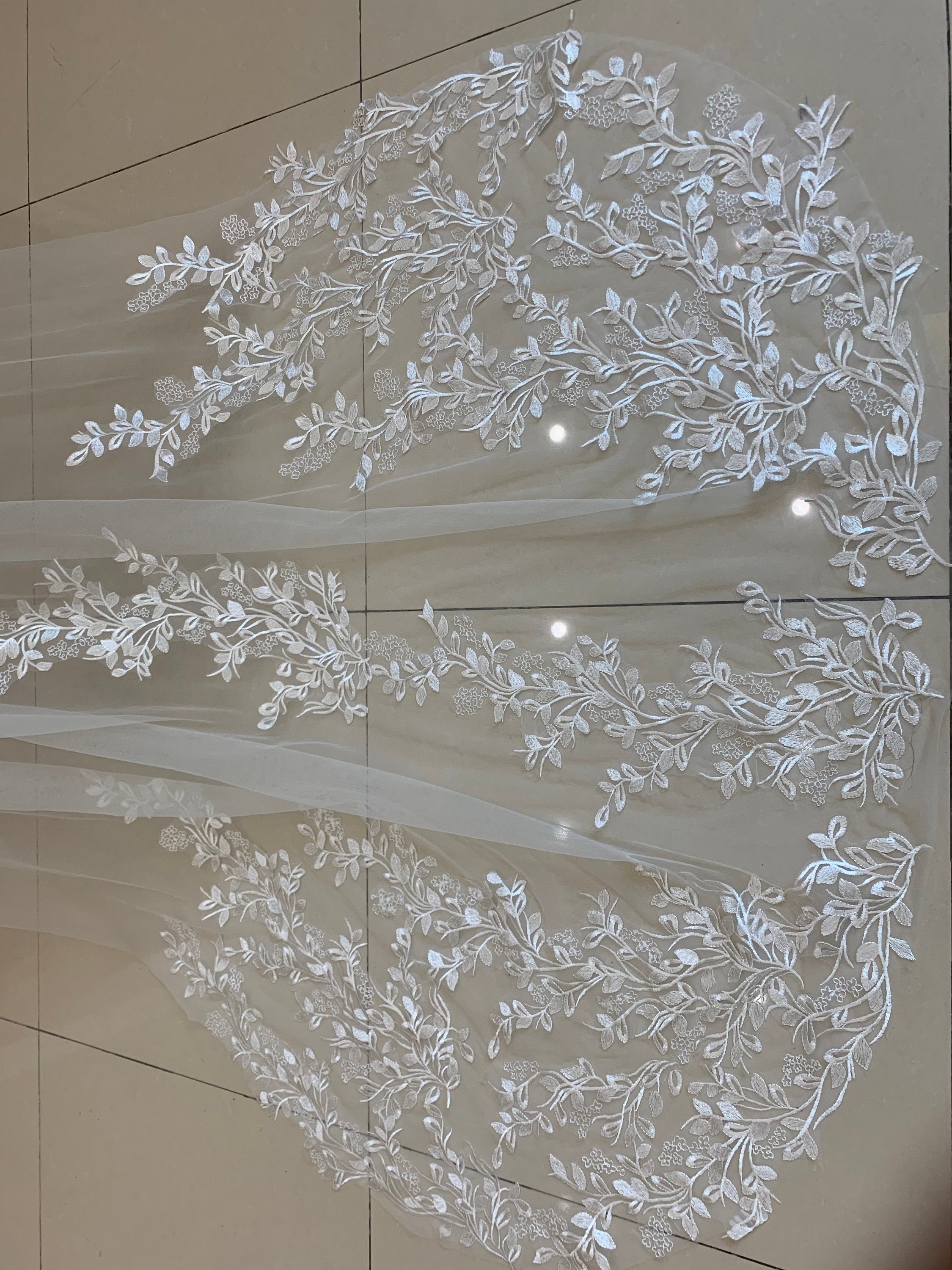 One Layer Lace Applique Wedding Veil Gorgeous Cathedral Lace Applique ...