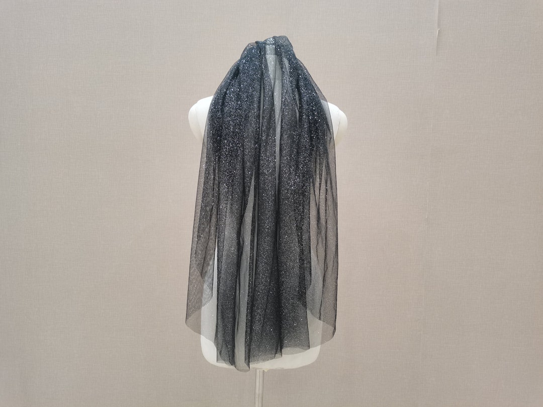 Black Shiny Silver Powder Wedding Veil Elegant Bride Tulle Veil Short ...
