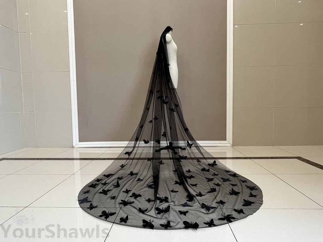 Black Butterfly Veil Romantic Wedding One Layer Butterfly Trimmed Veil ...