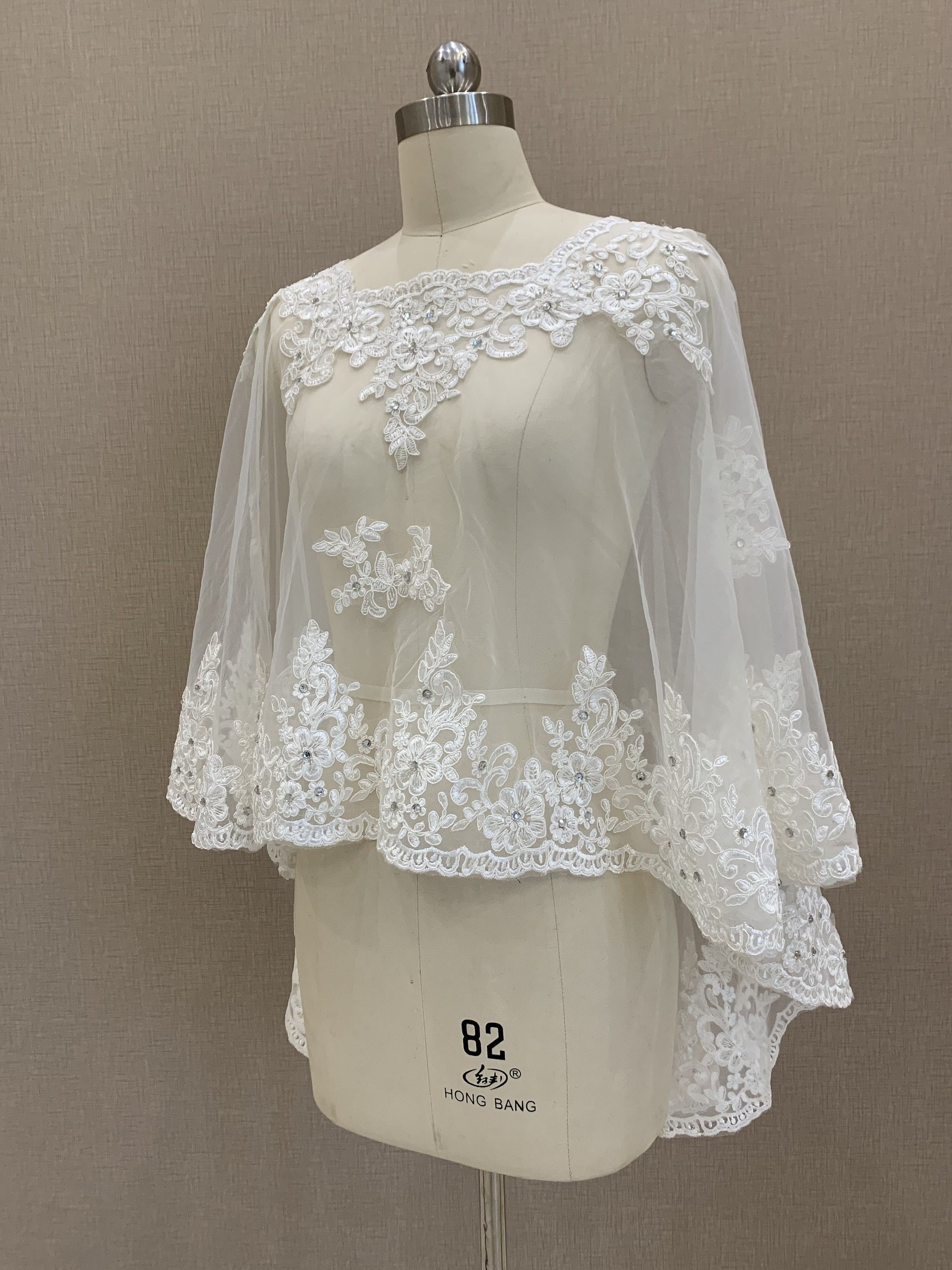 Elegant Bridal Ivory/white Lace Jacket Bolero Crystal Cape - Etsy