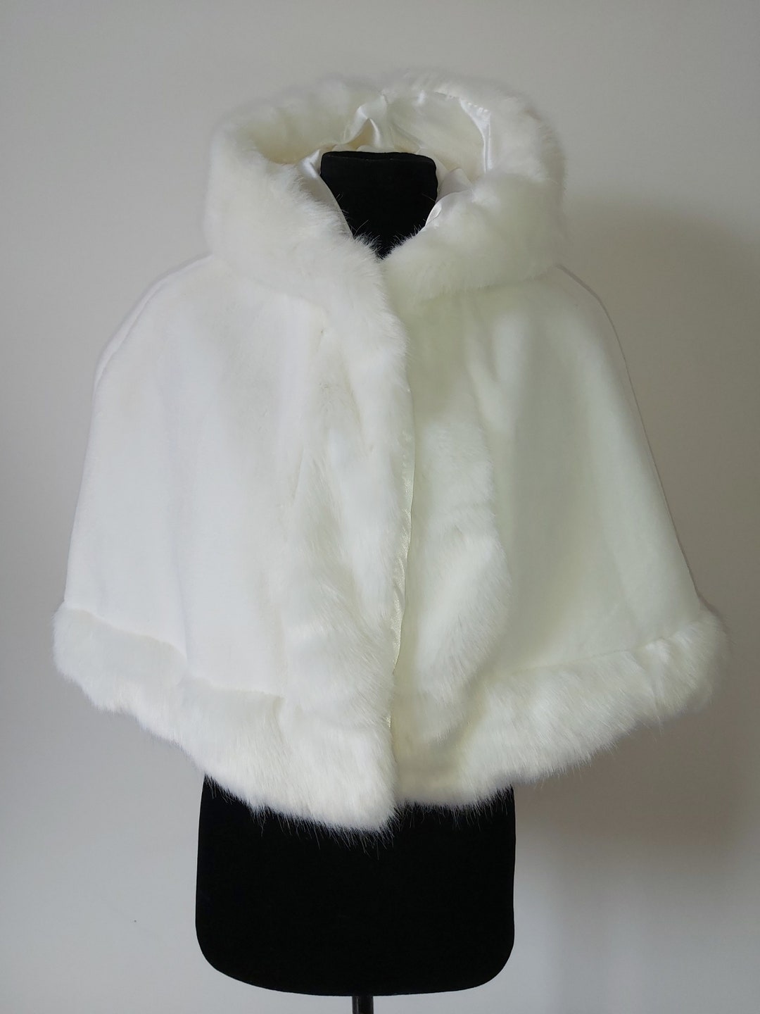 Ivory Faux Fur Shawl Black Wedding Cape Jacket Plush Shawls Party Shrug ...