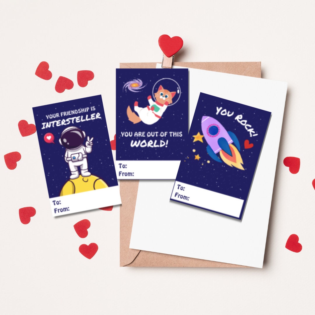 Printable Space Valentine's Day Cards, Space Classroom Valentine's Day ...