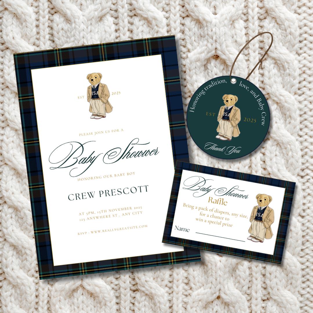 Polo Bear Inspired Custom Baby Shower Invitation Set - Etsy