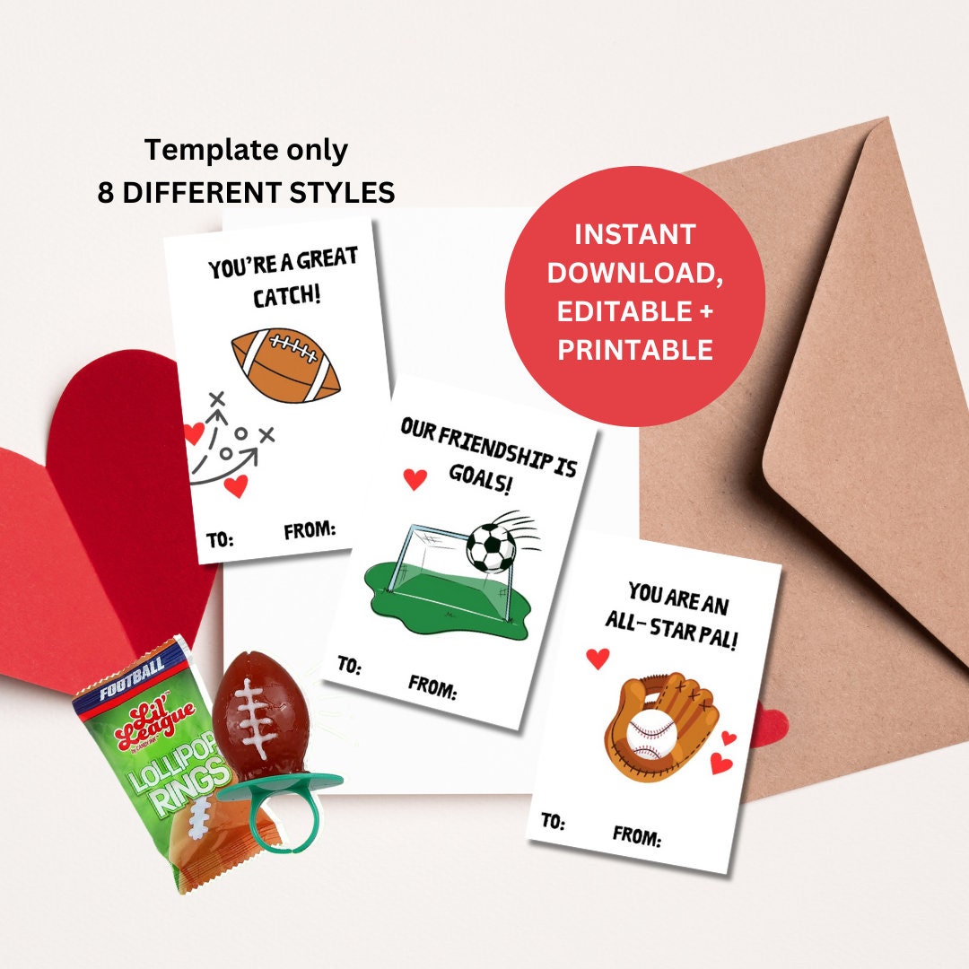 Printable Sports Valentines Day Cards for Classroom, Valentines Mini ...