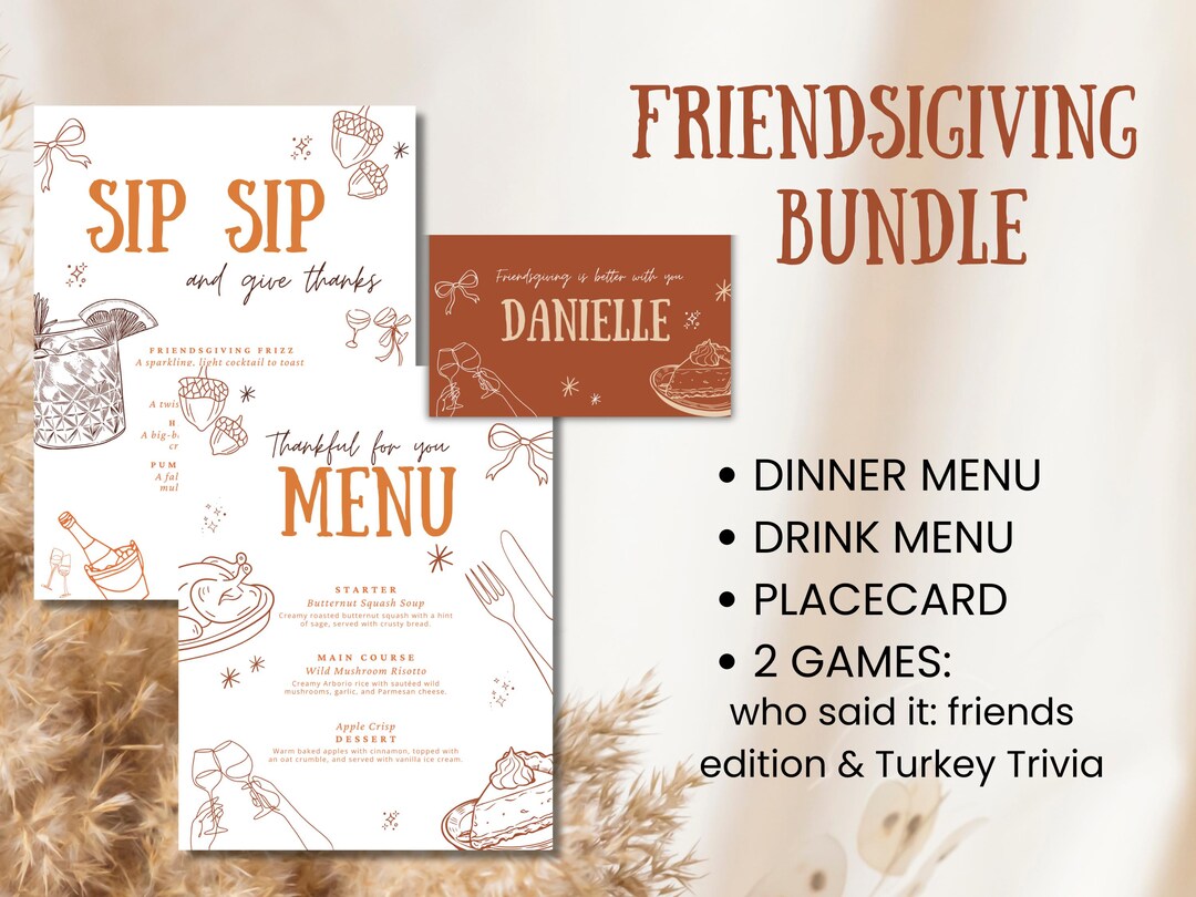 Friendsgiving Bundle Menu Friendsgiving Dinner Menu Template Editable ...