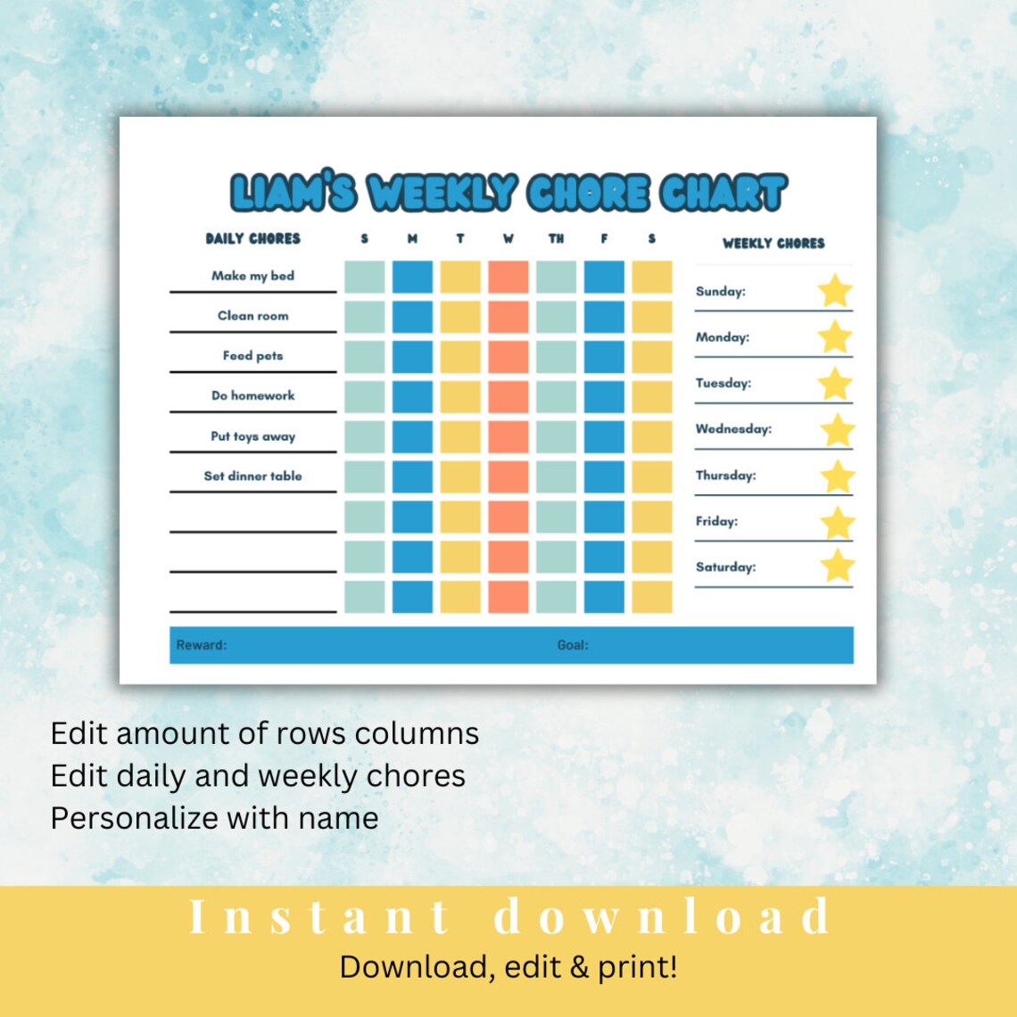 Editable Chore Chart for Kids, Kids Chore List, Kids Daily Routine ...