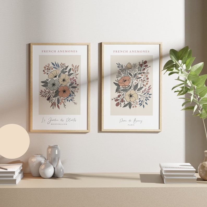 Set of 2 Printable and Adorable Posters, Anemones Flowers, Botanical ...