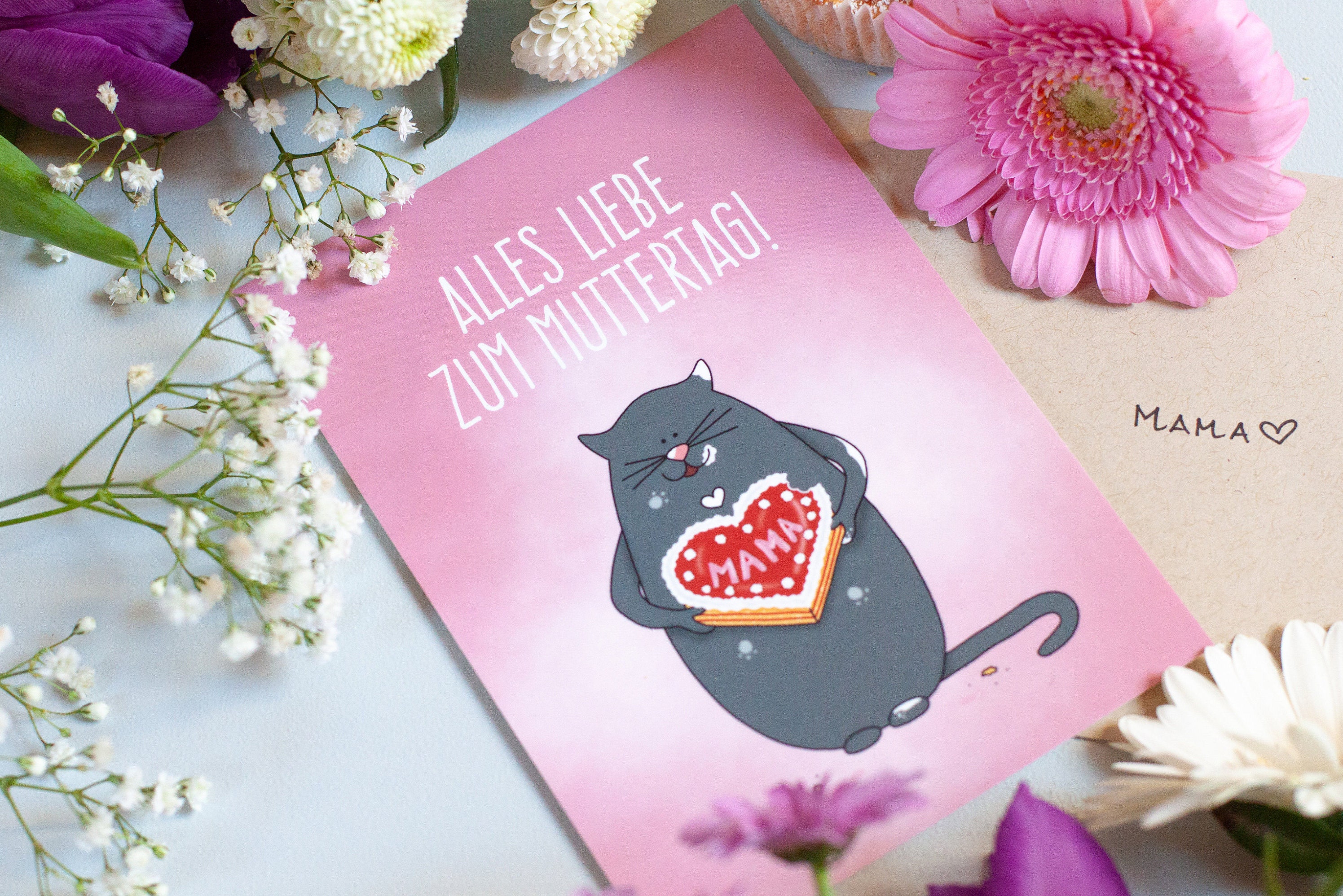 Muttertagskarte mit Katze Jimmy the Cat Katze mit Torte Alles Liebe zum ...