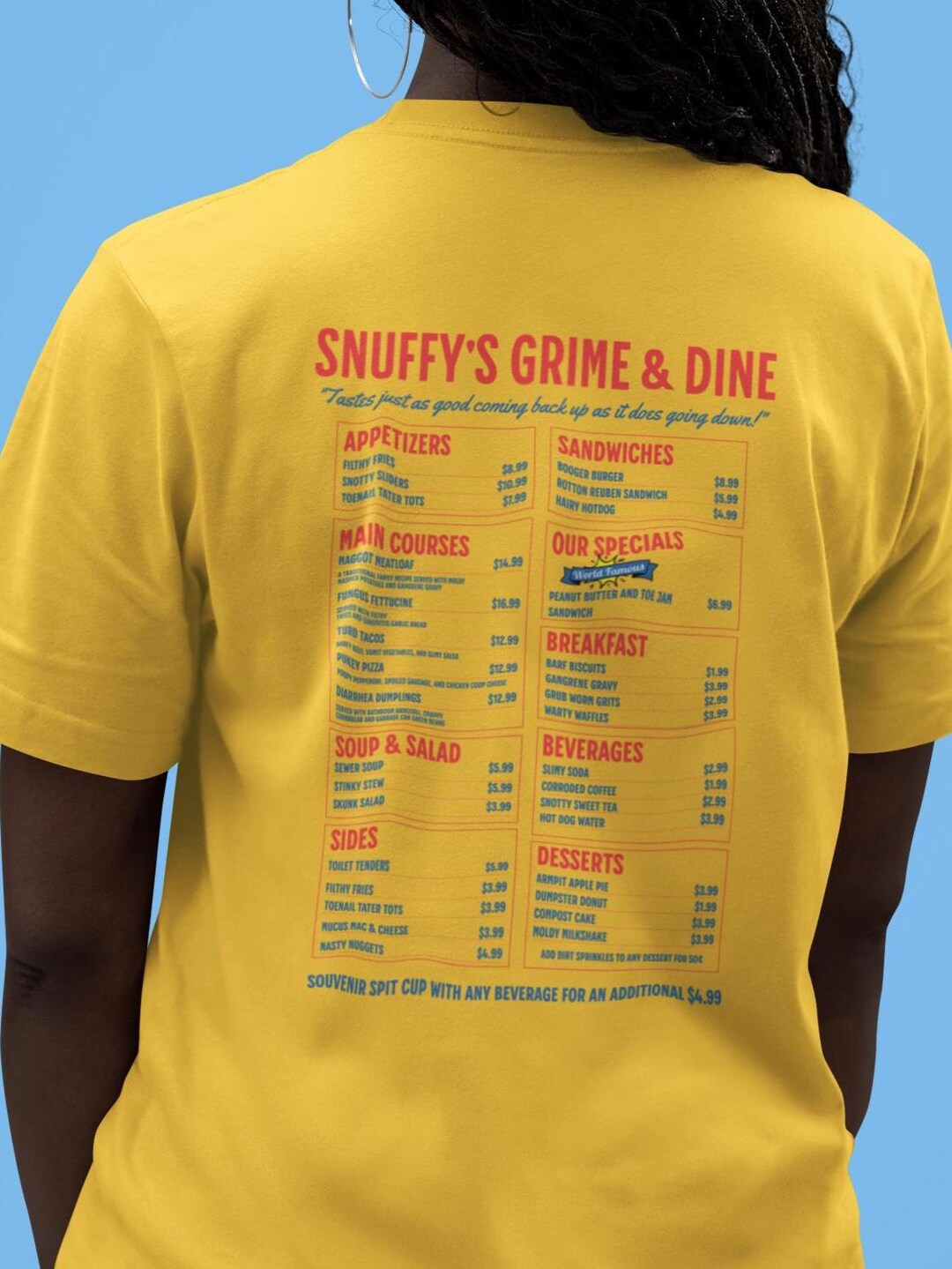 Snuffy's Grime & Dine Funny Diner Menu Tee, Novelty Food Lover Gift ...